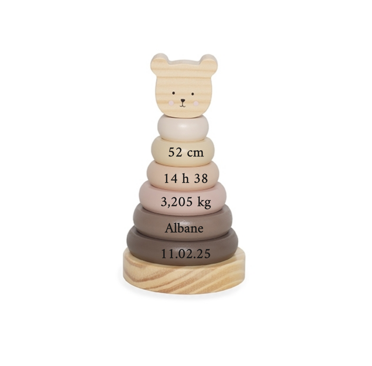 Tour à empiler Ourson Nature personnalisé en bois