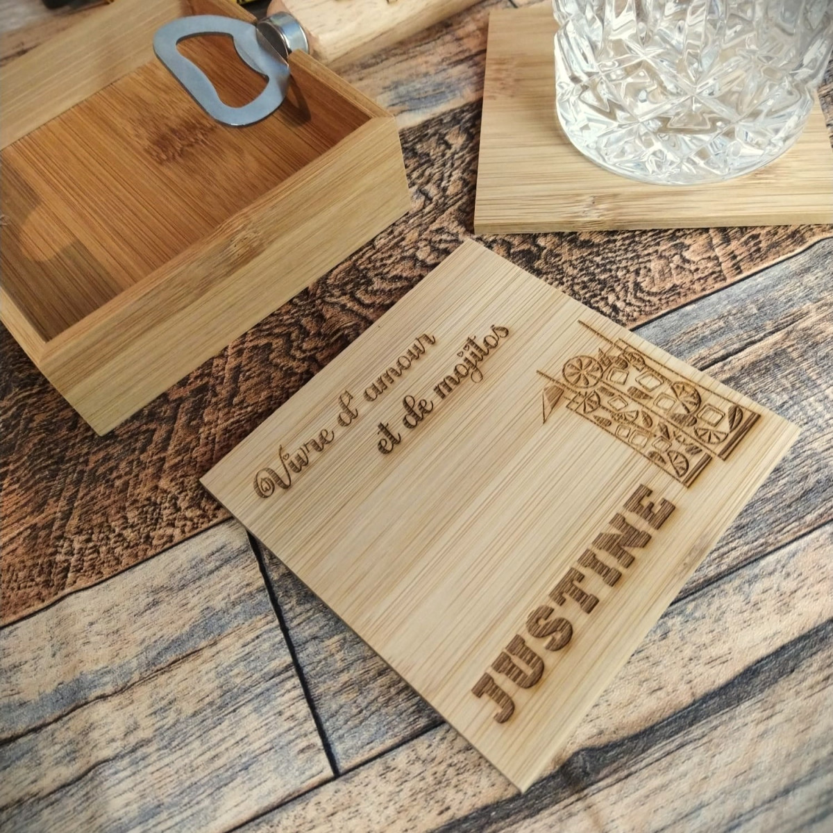 sous-verre en bambou en bois personnalisé