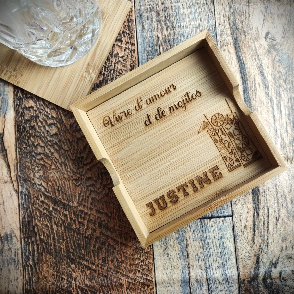 sous-verre en bambou en bois personnalisé