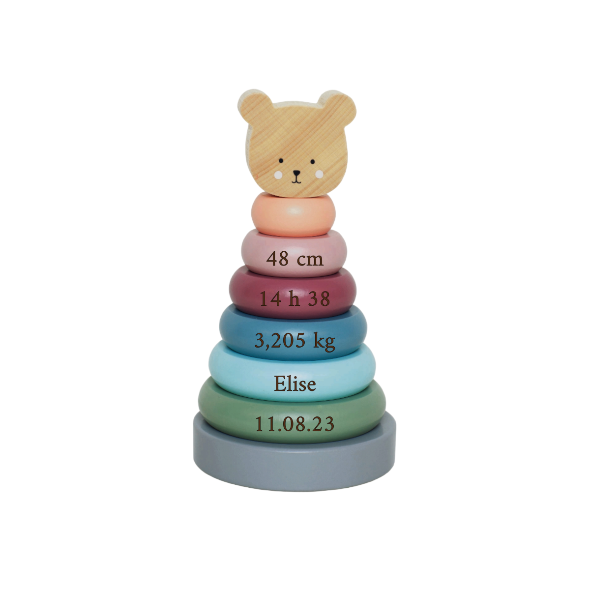 Tour à empiler ourson personnalisé en bois